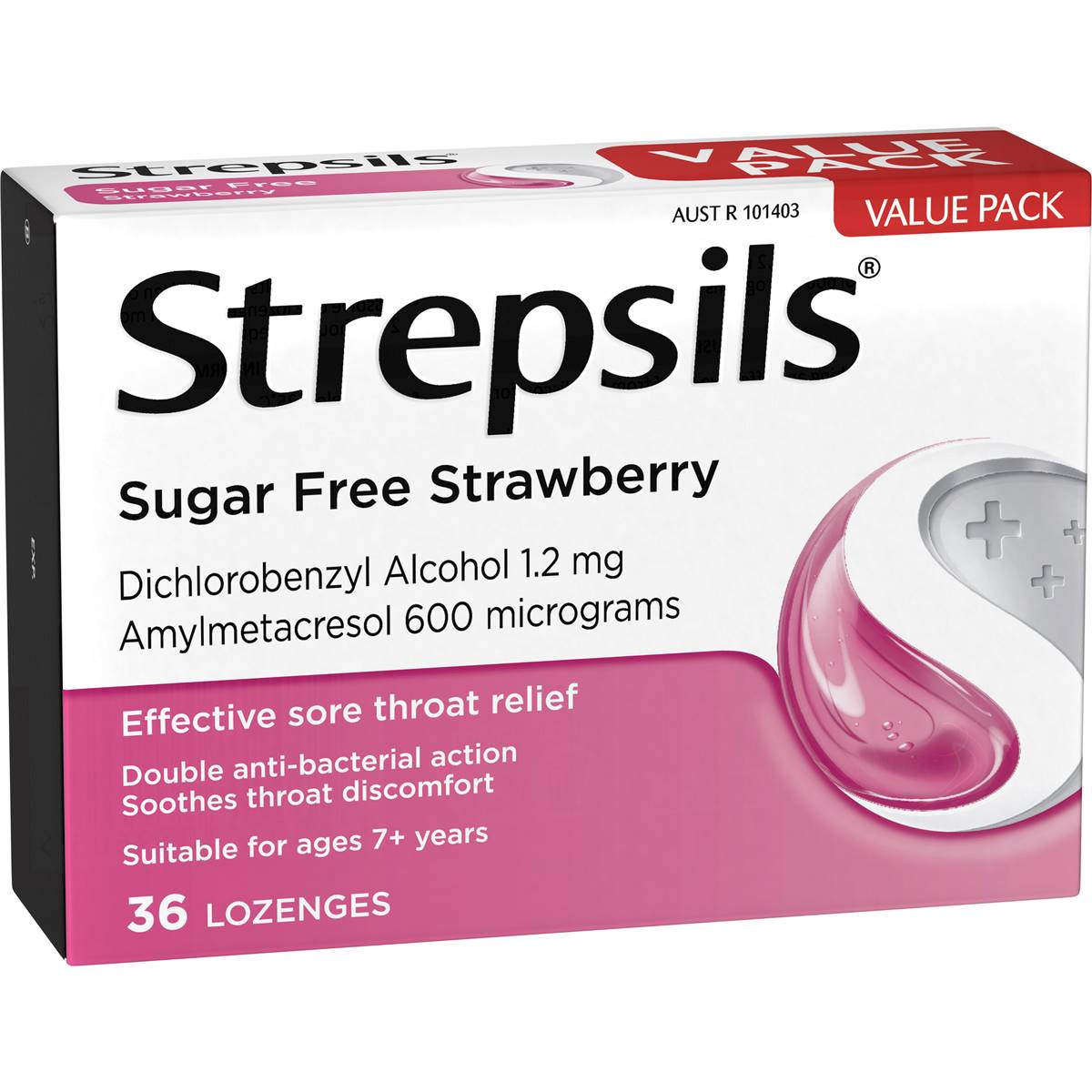 Strepsils Sore Throat Sugar Free Strawberry Lozenges 36 Pack | Woolworths