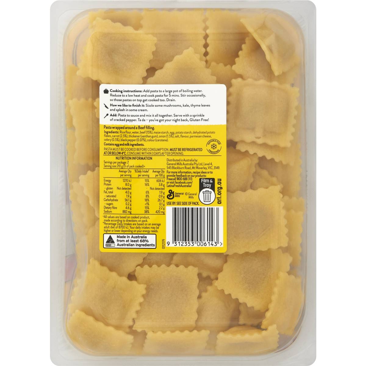 Latina Fresh Gluten Free Beef Ravioli Pasta 280g | Woolworths