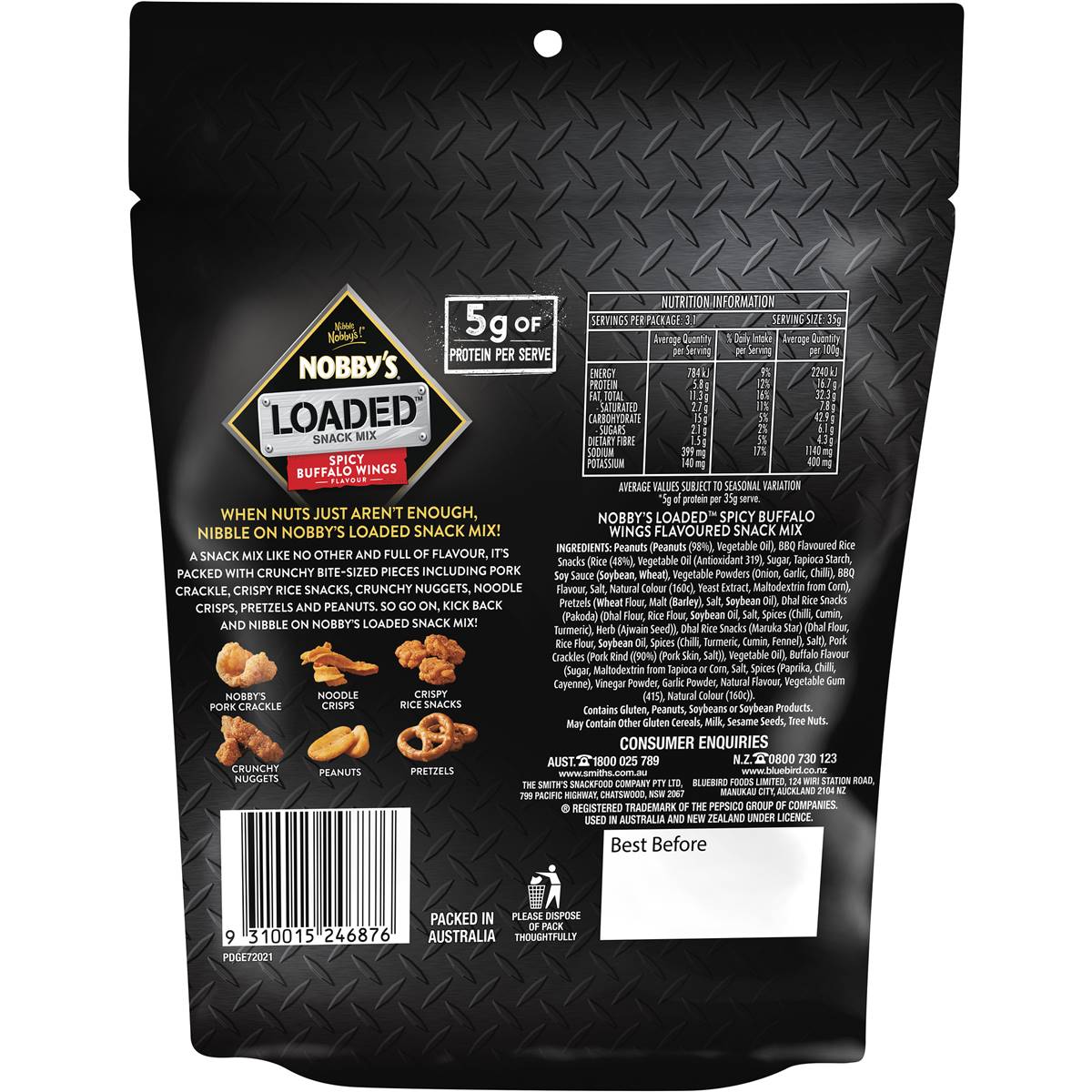 Nobby's Spicy Buffalo Wings Snack Mix Peanuts, Pretzels 110g | Woolworths