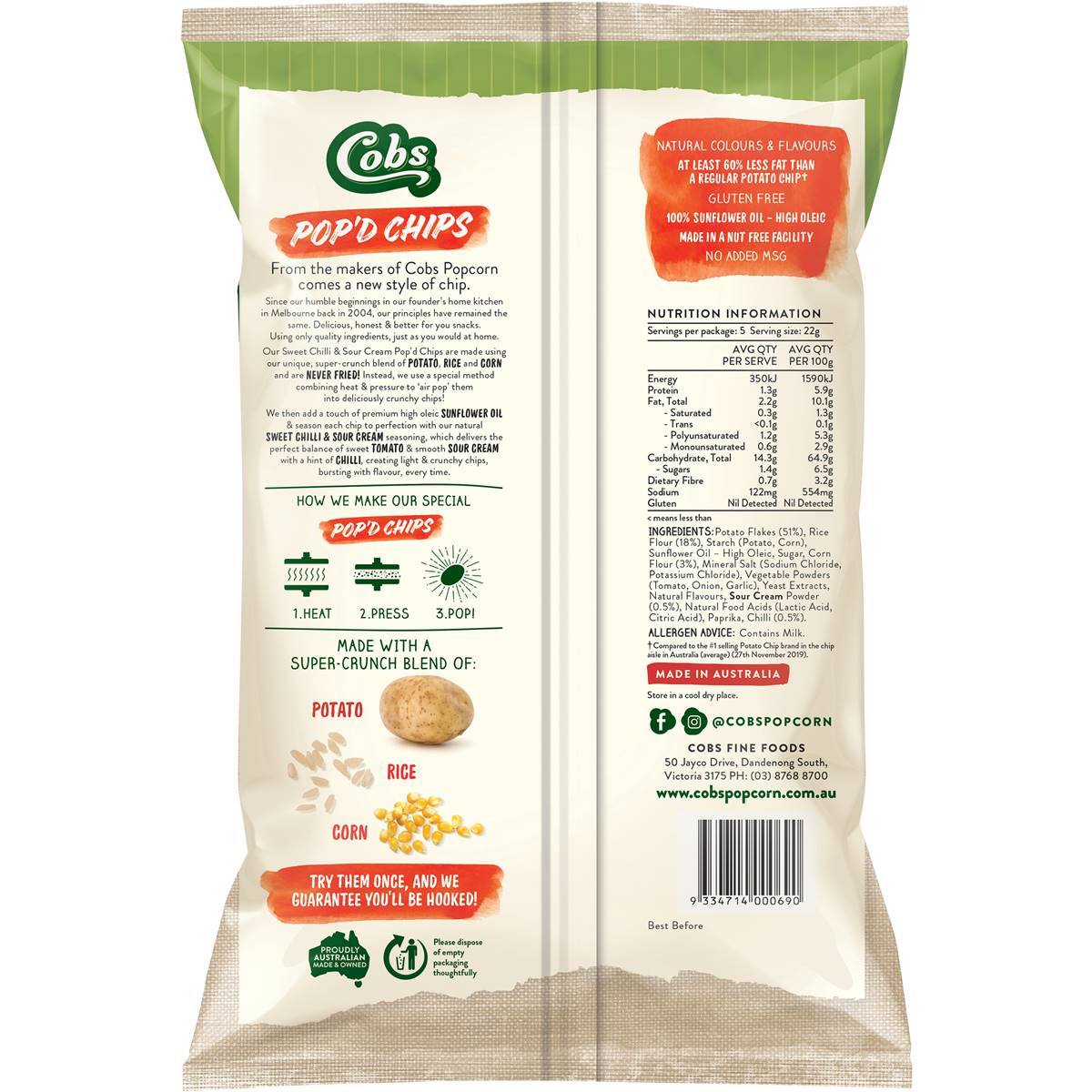 Cobs Pop'd Sweet Chilli & Sour Cream Chips 110g | Woolworths