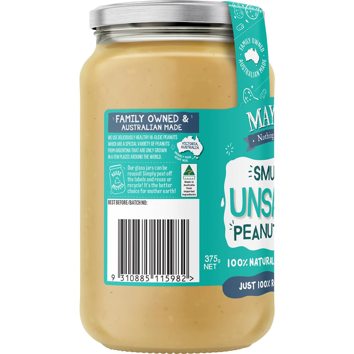 Mayver's Unsalted Smunchy Peanut Butter 375g | Woolworths
