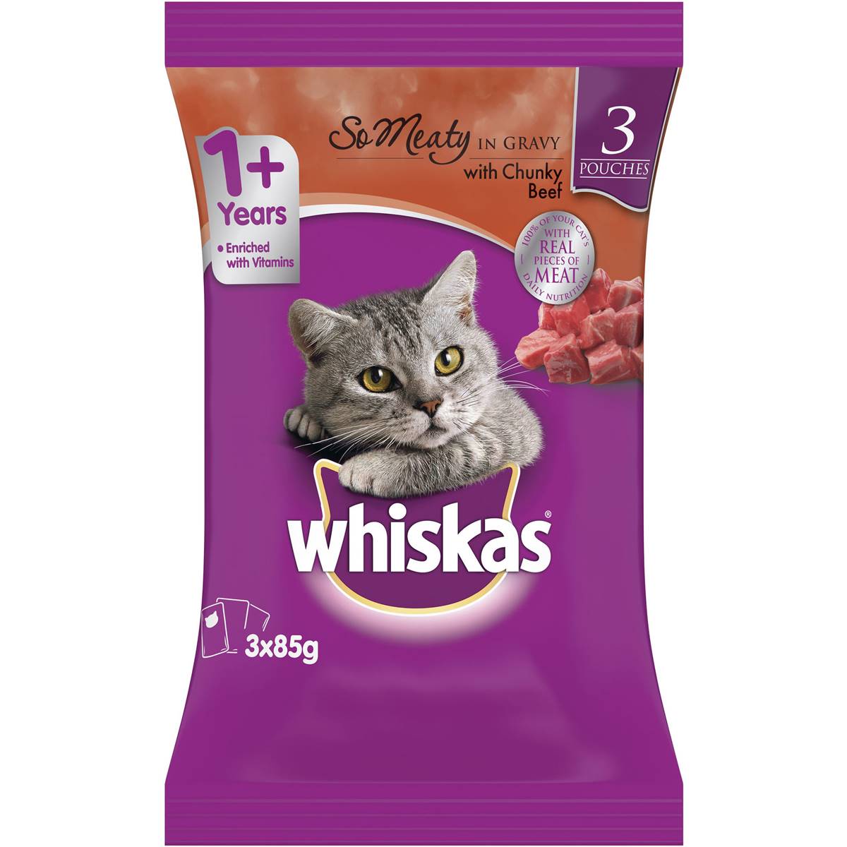 Whiskas Adult Cat Food Oh So Chunky Beef 255g | Woolworths