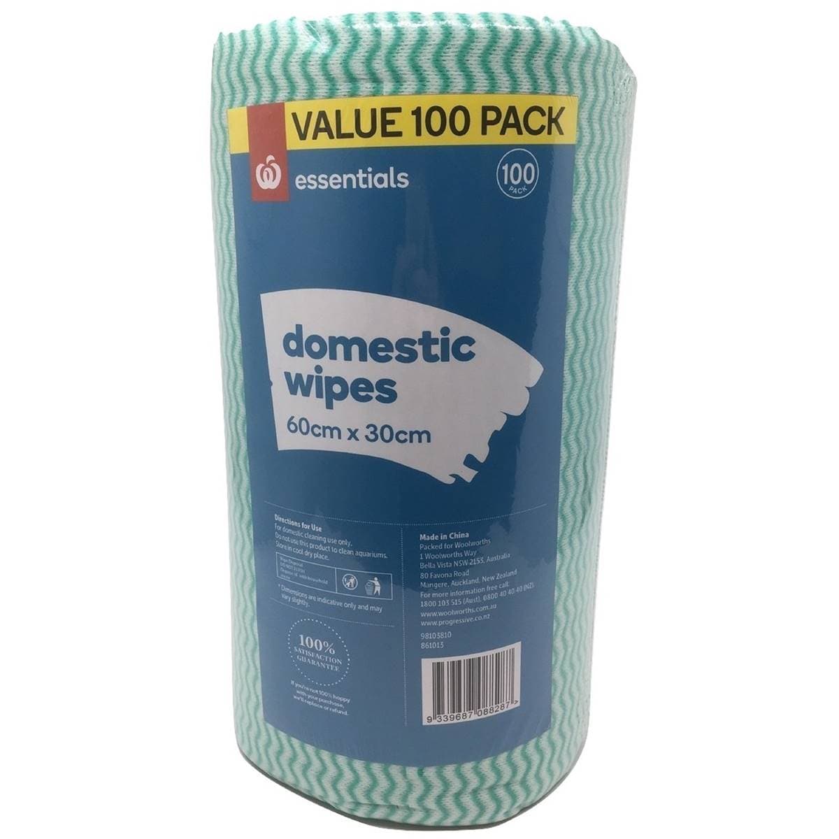 Essentials Domestic Wipes Roll 60cmx30cm 100 Pack | Woolworths