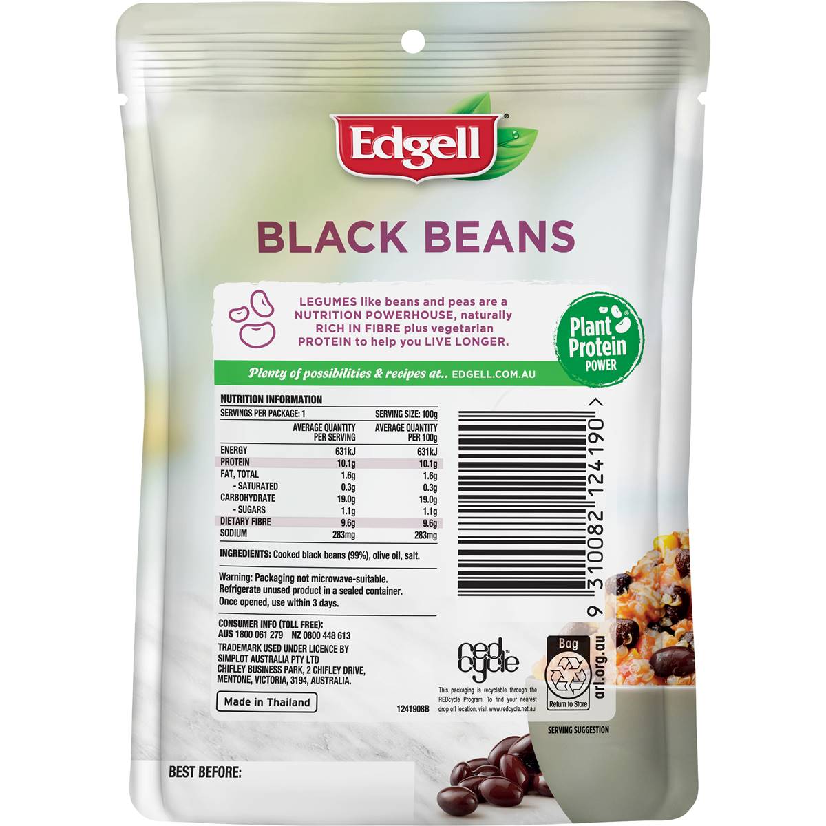 Edgell Black Bean Pouch 100g | Woolworths