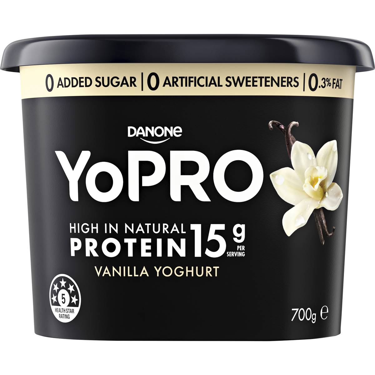Yopro Danone High Protein Yoghurt No Added Sugar Vanilla 700g | Woolworths