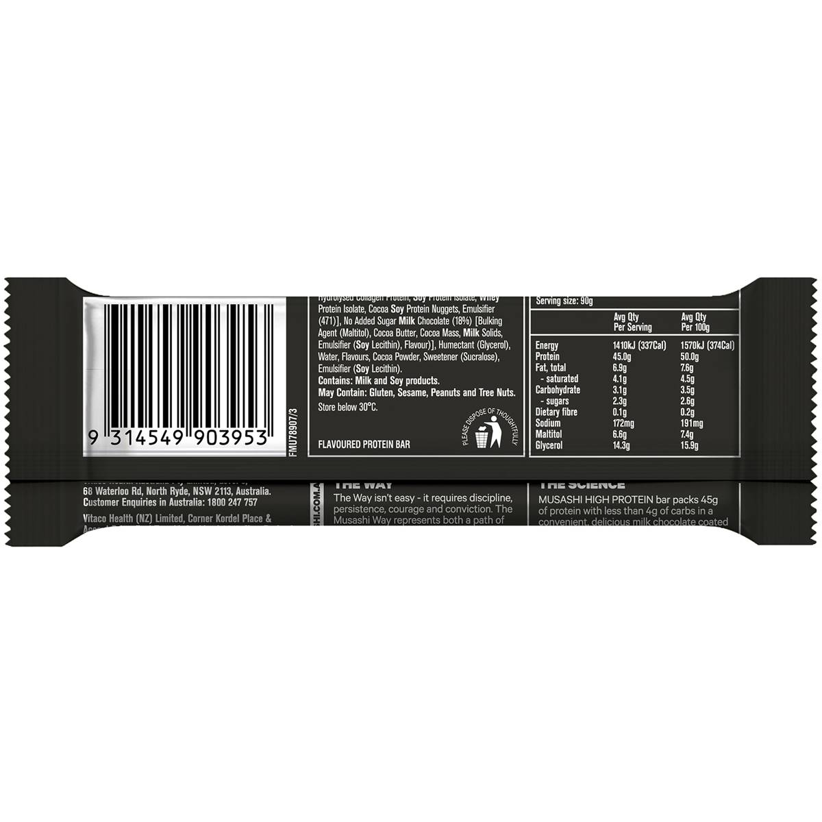Musashi High Protein Bar Chocolate Brownie Low Carb 90g Woolworths