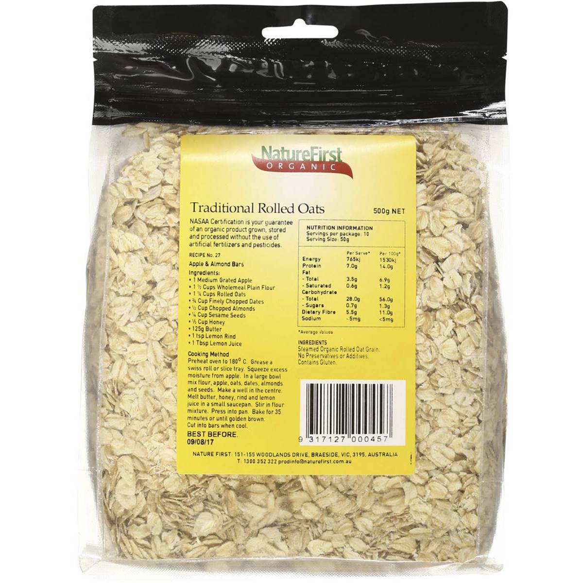 Nature First Traditional Rolled Oats Creamy Style Organic 500g | Woolworths