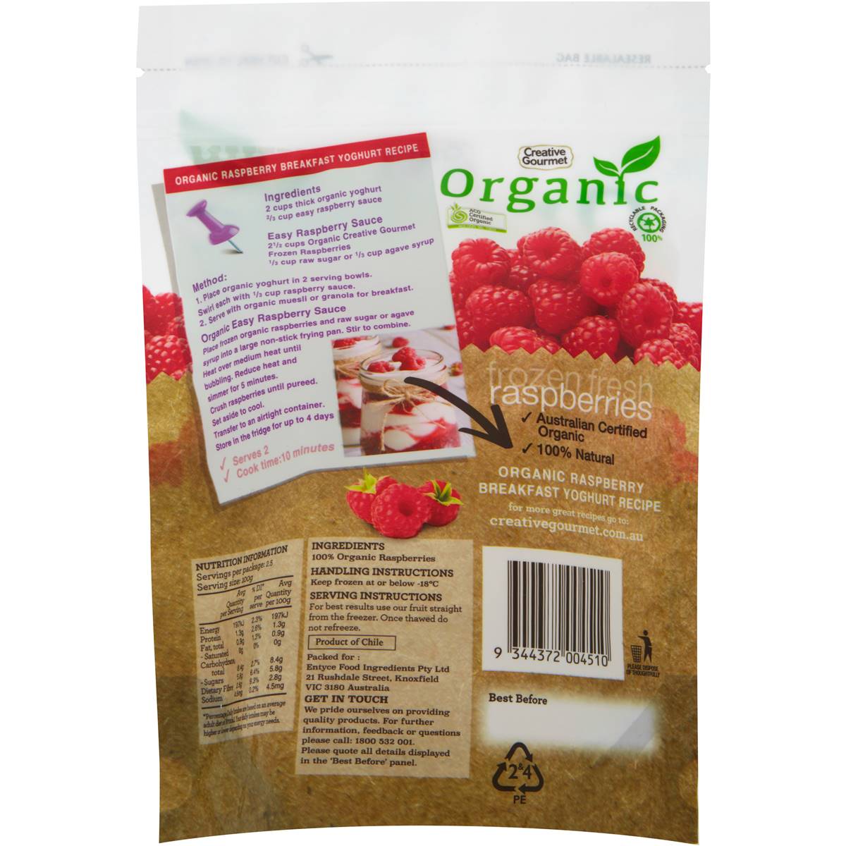 Creative Gourmet Organic Frozen Raspberries 250g | Woolworths