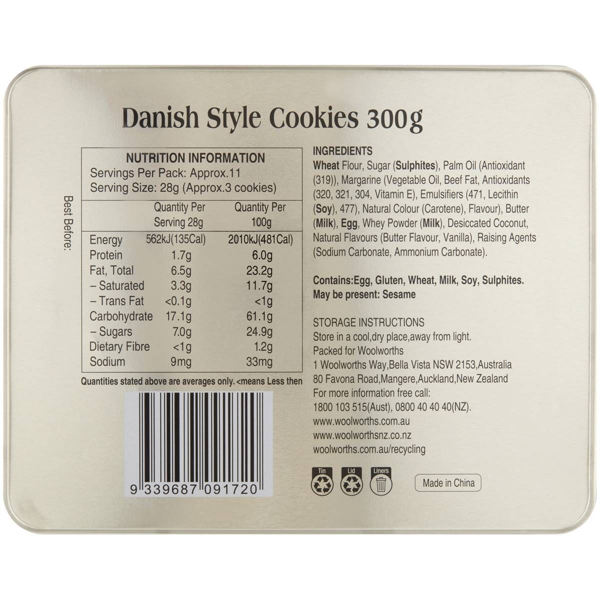 Christmas Danish Style Cookies Tin 300g | Woolworths