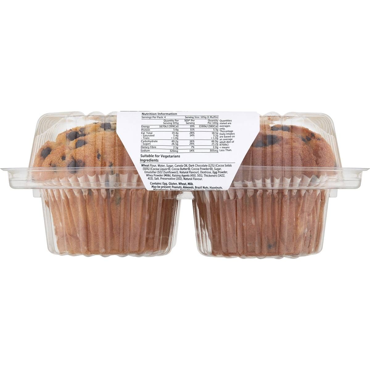 Woolworths Choc Chip Muffin 4 Pack | Woolworths
