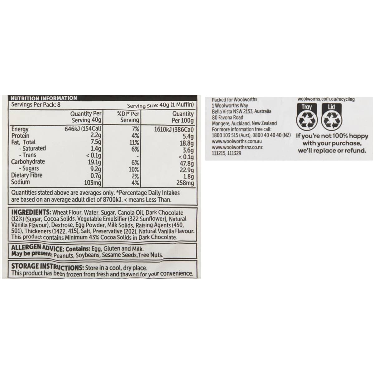 Woolworths Mini Choc Chip Muffin 8 Pack | Woolworths