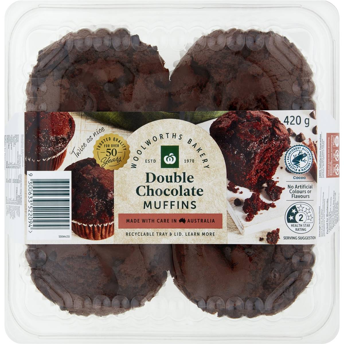 Woolworths Double Choc Chip Muffin 4 Pack | Woolworths