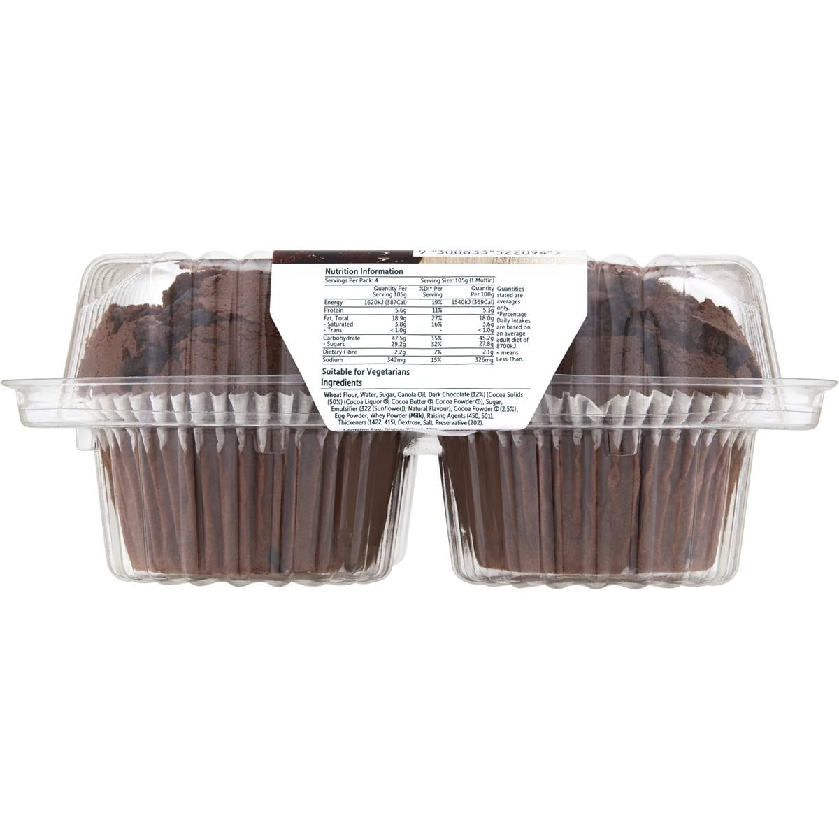 Woolworths Double Choc Chip Muffin 4 Pack | Woolworths