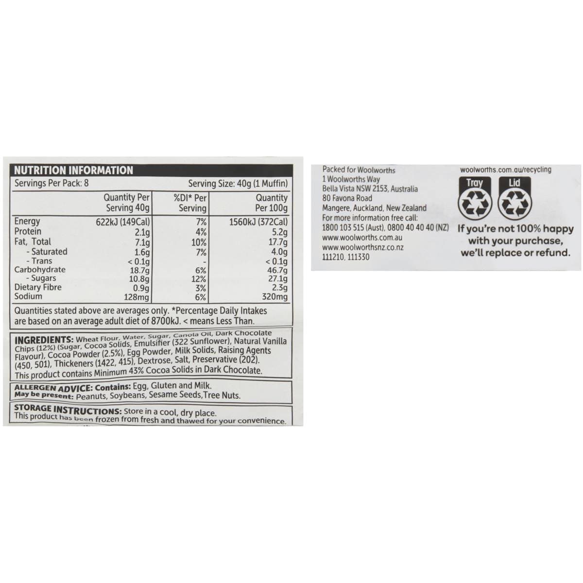 Woolworths Mini Double Choc Muffins 8 Pack | Woolworths