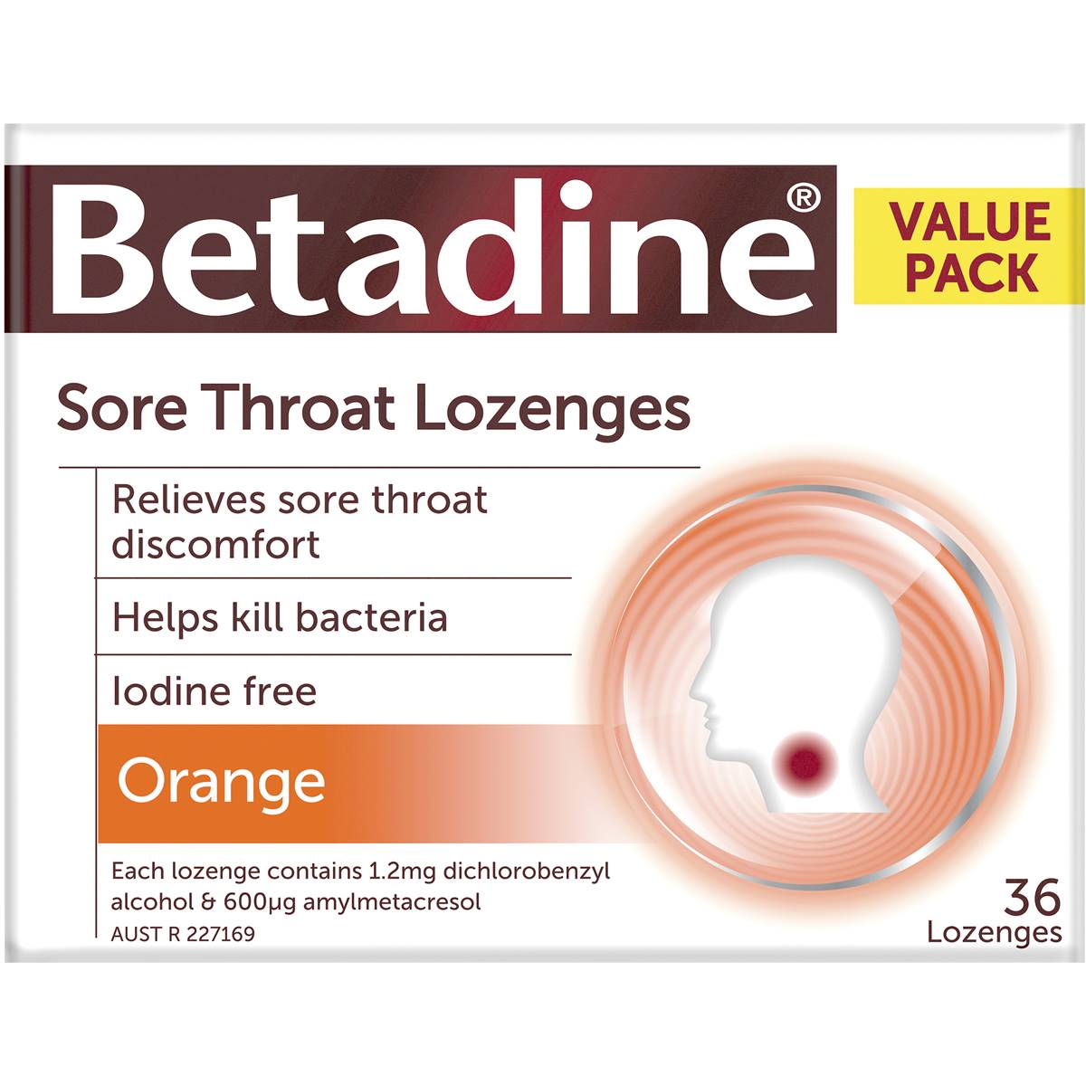 Betadine Sore Throat Lozenges Orange 36pk | Woolworths