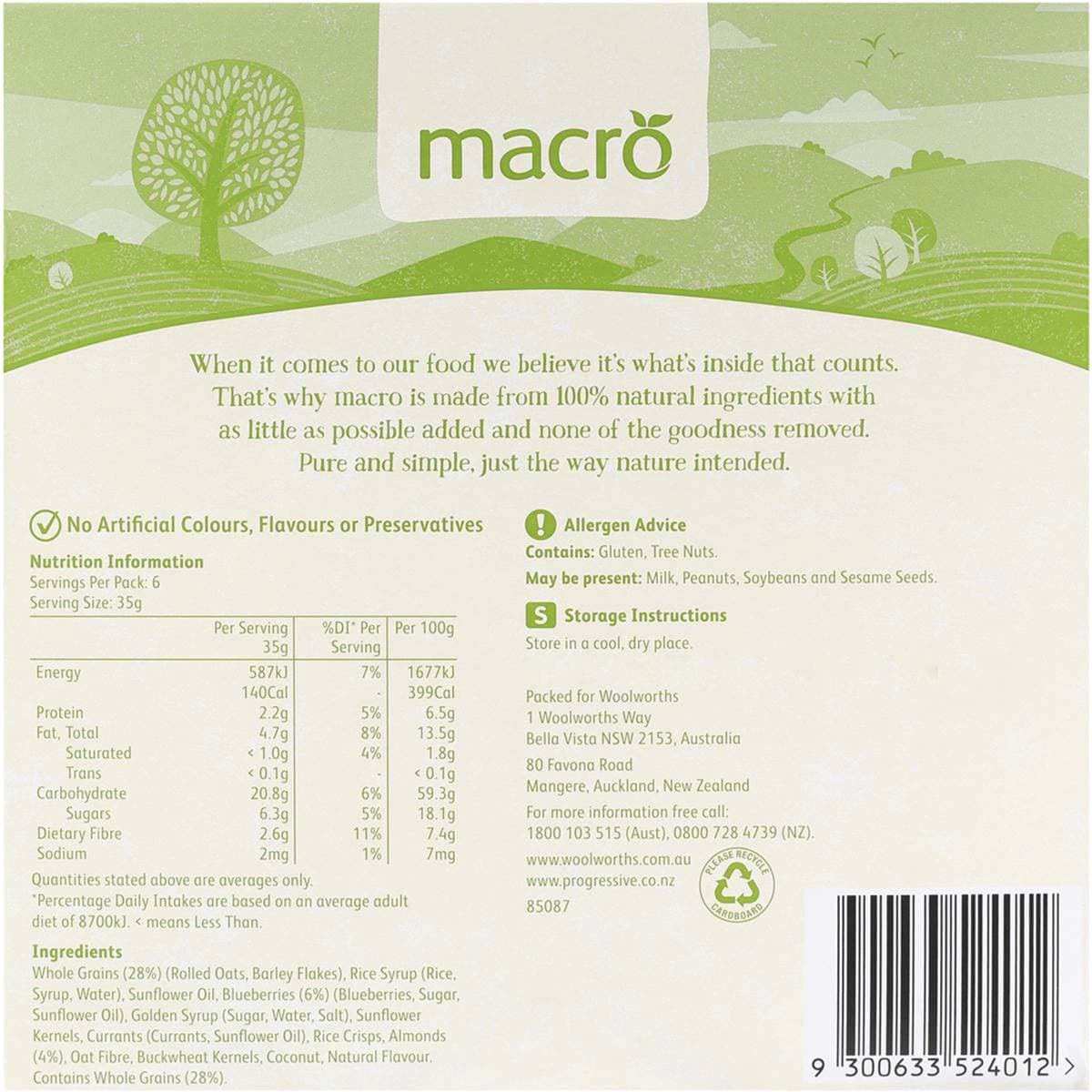 Macro Muesli Bars Blueberry 210g | Woolworths