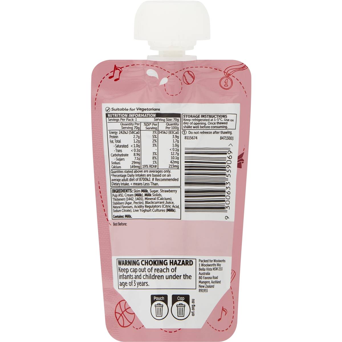Woolworths Strawberry Yoghurt Pouch 70g | Woolworths