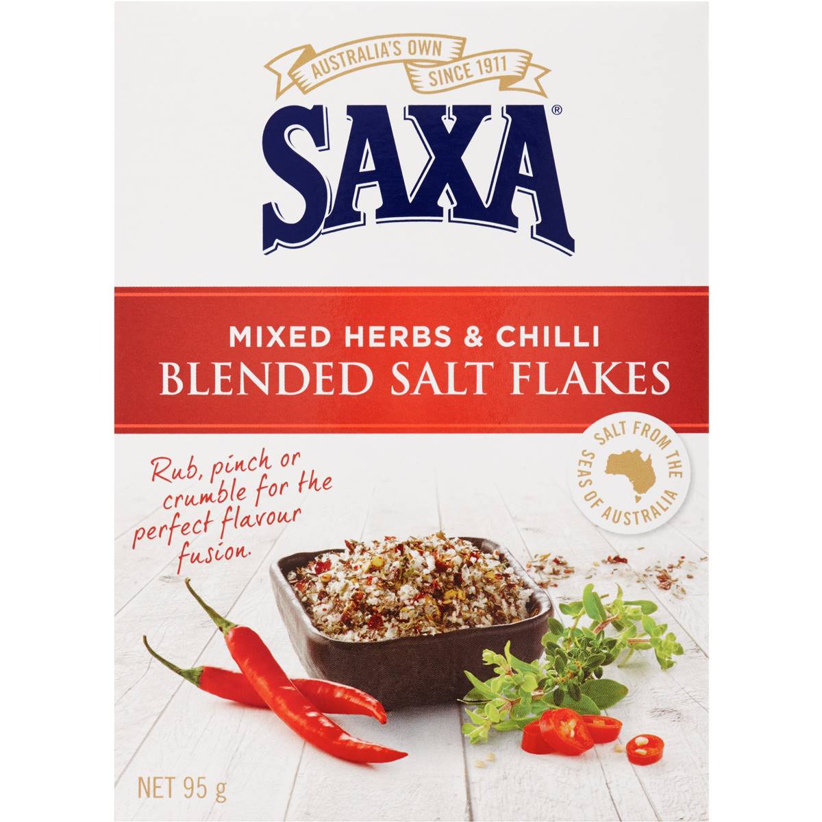 Saxa Blended Salt Flakes Mixed Herbs & Chilli 85g | Woolworths