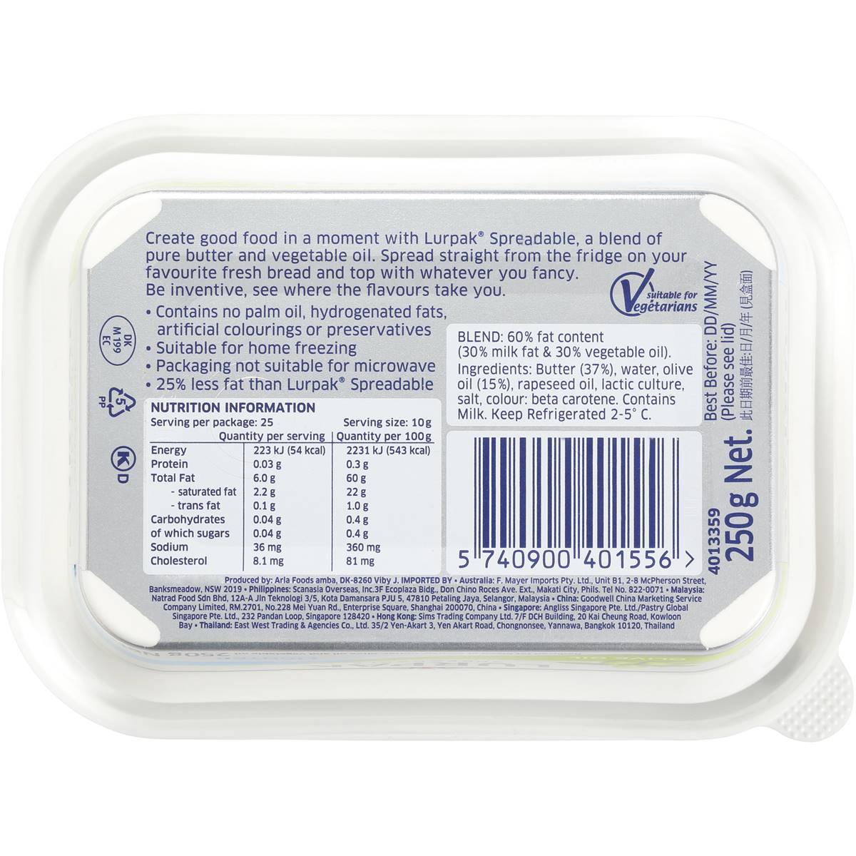 Lurpak Lighter Spreadable With Olive Oil 250g | Woolworths