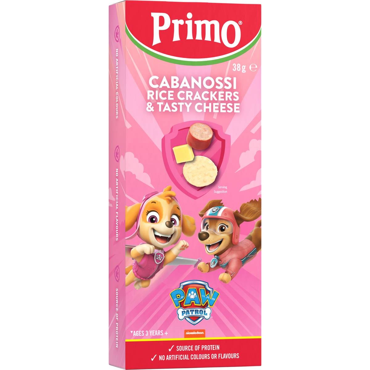 Primo Paw Patrol Cabanossi Rice Crackers & Tasty Cheese 38g | Woolworths