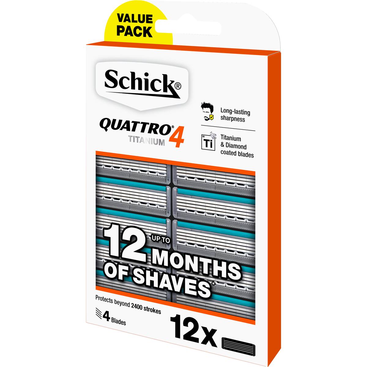 Schick Quattro 4 Titanium Blades 12 Pack | Woolworths