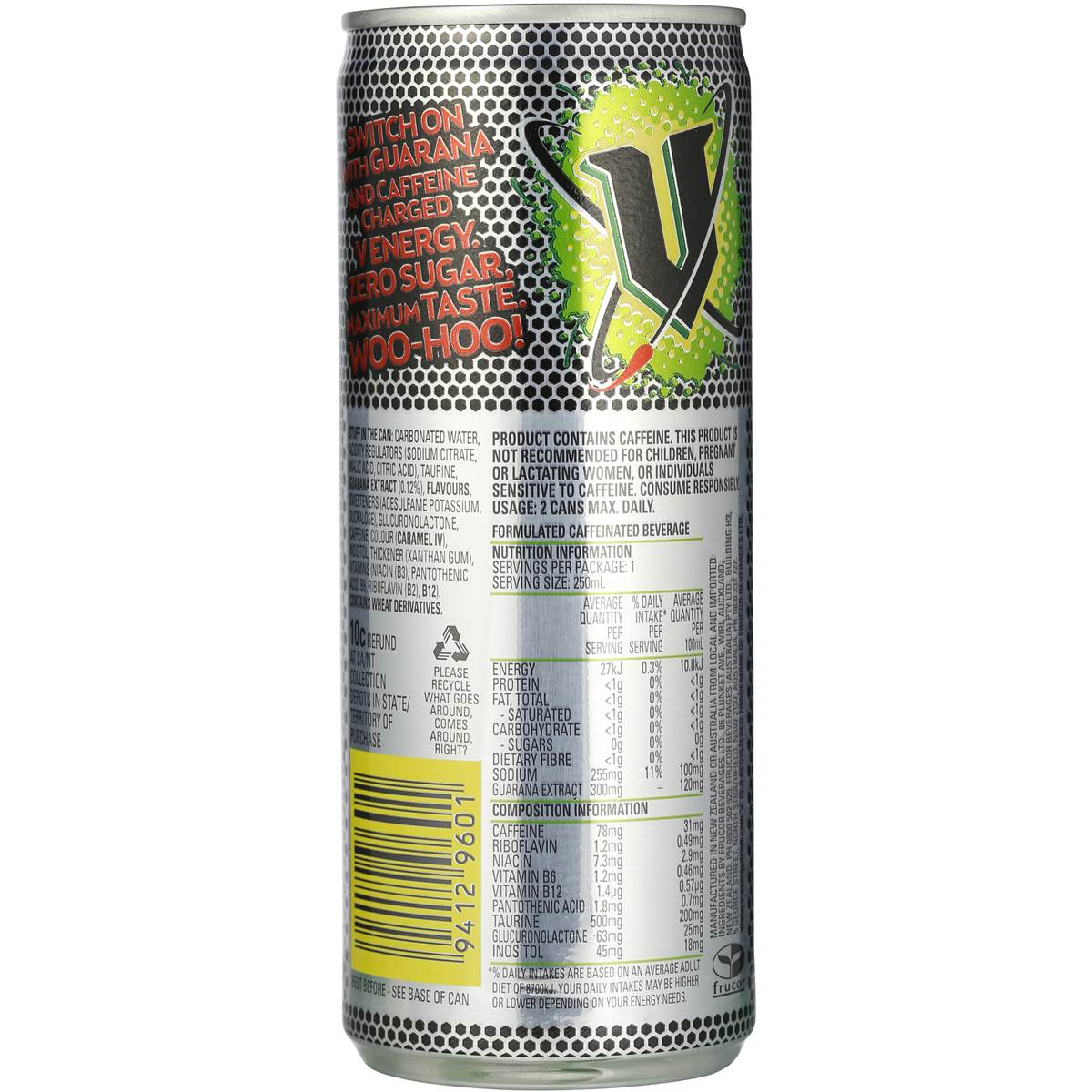 V Energy Drink Zero Sugar 250ml | Woolworths
