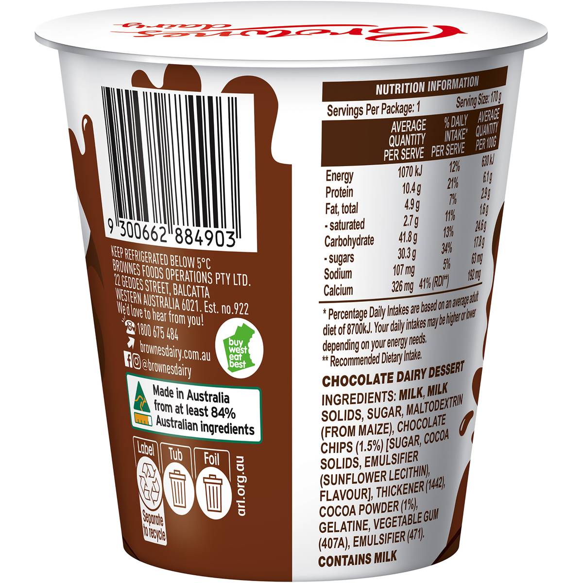 Brownes Yogo Chocolate Yoghurt 170g | Woolworths