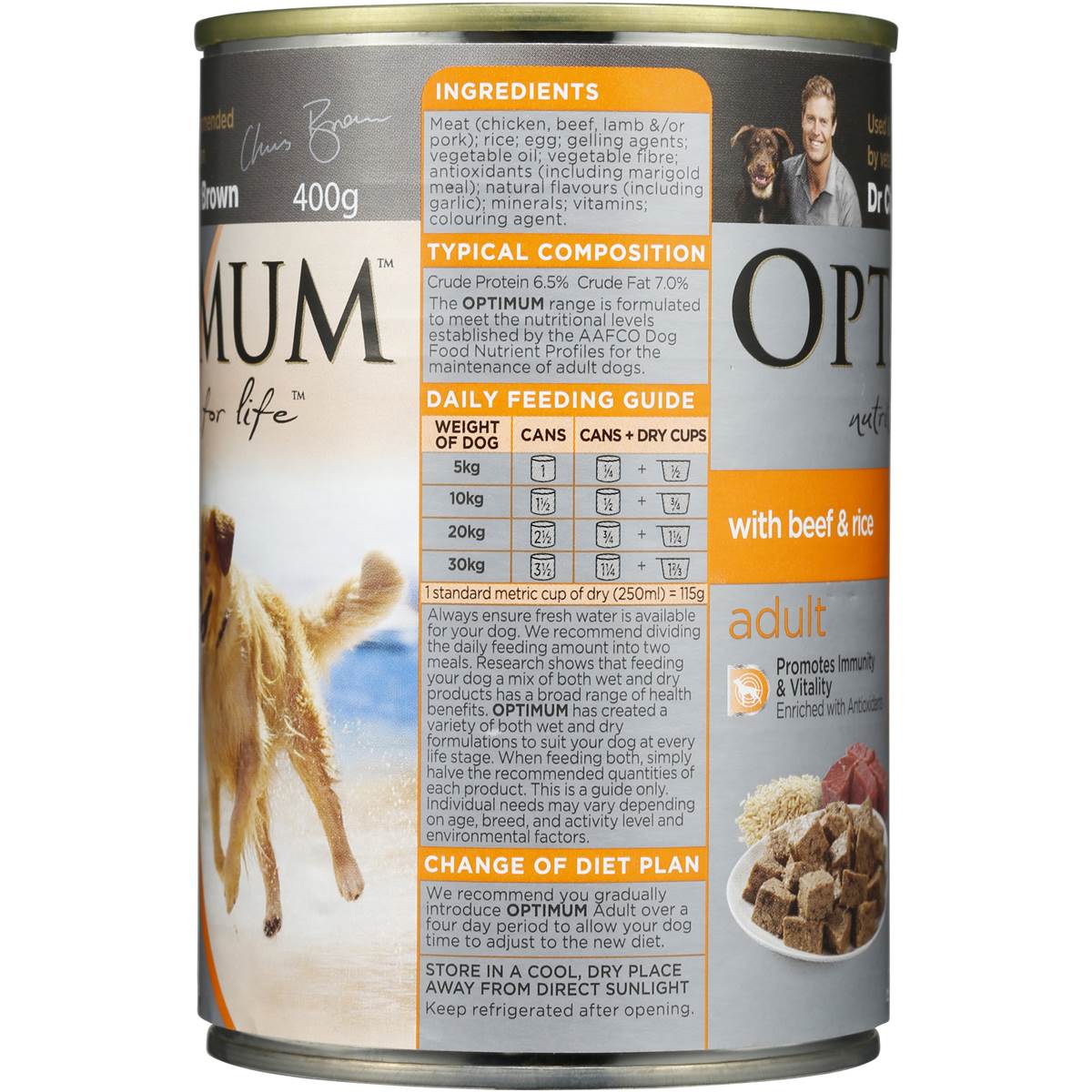 Optimum Adult With Beef & Rice Wet Dog Food 400g | Woolworths