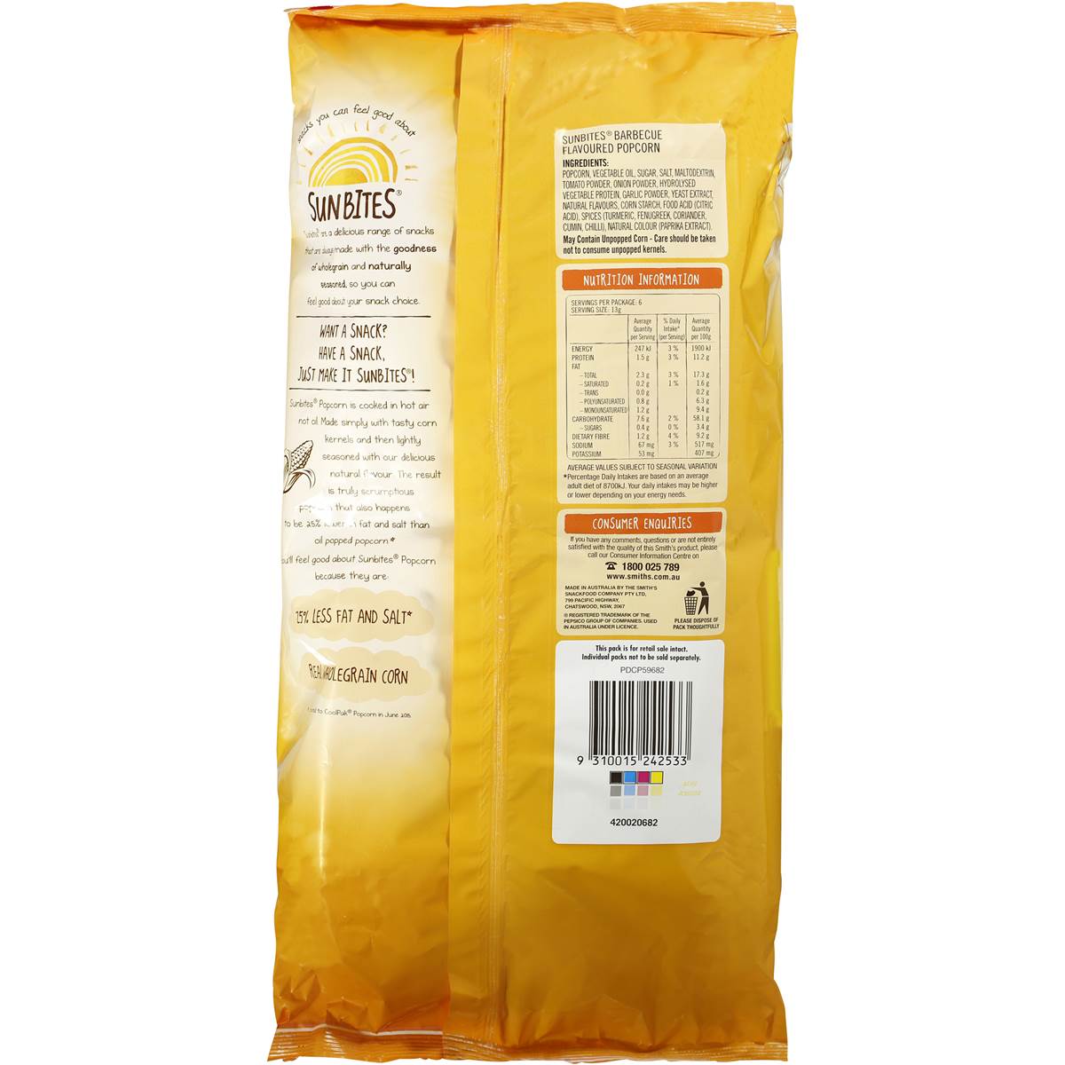 Sunbites Multipack Popcorn Bbq 6pk 78g | Woolworths