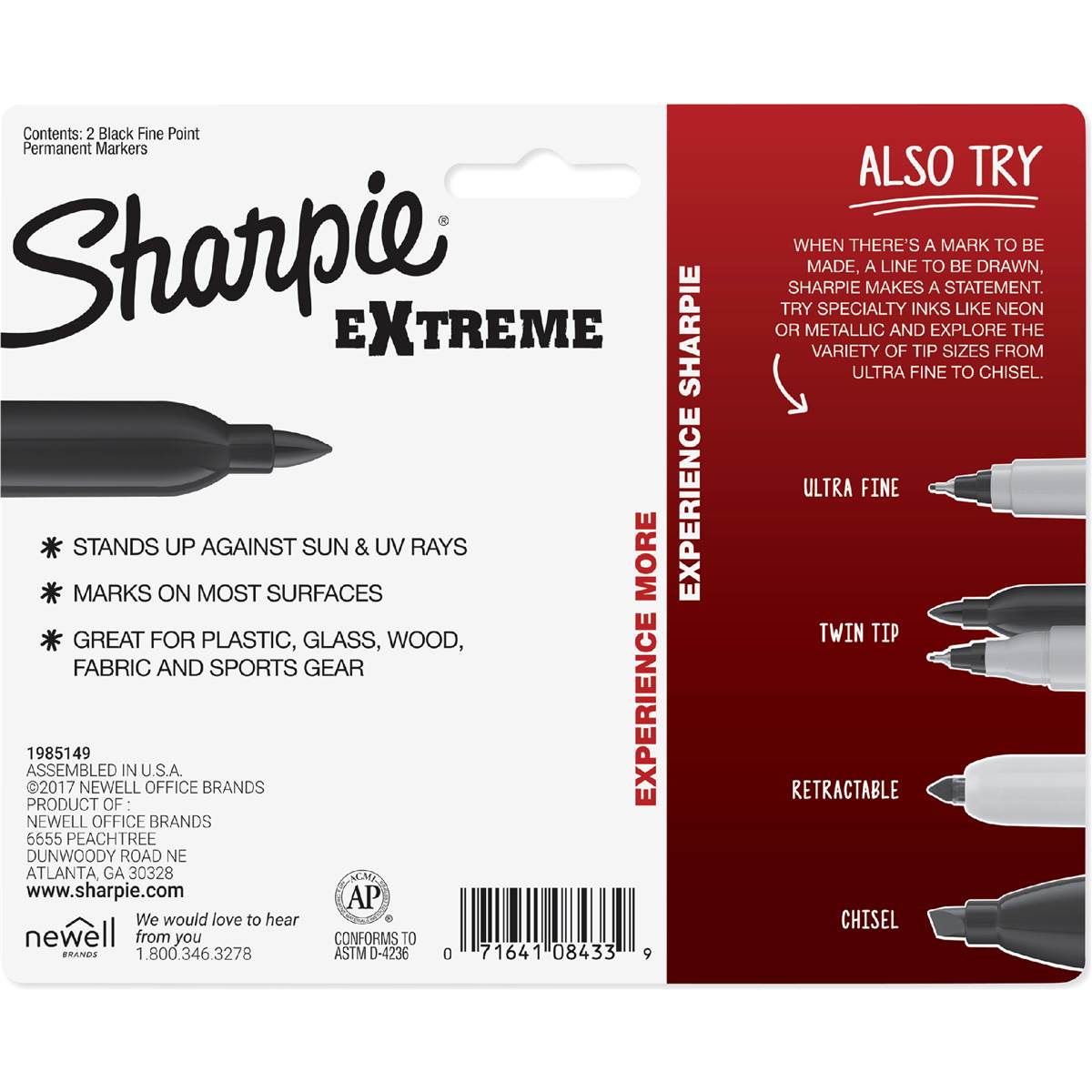 Sharpie Permanent Marker Pens Extreme Fine Tip, Black 2 Pack | Woolworths