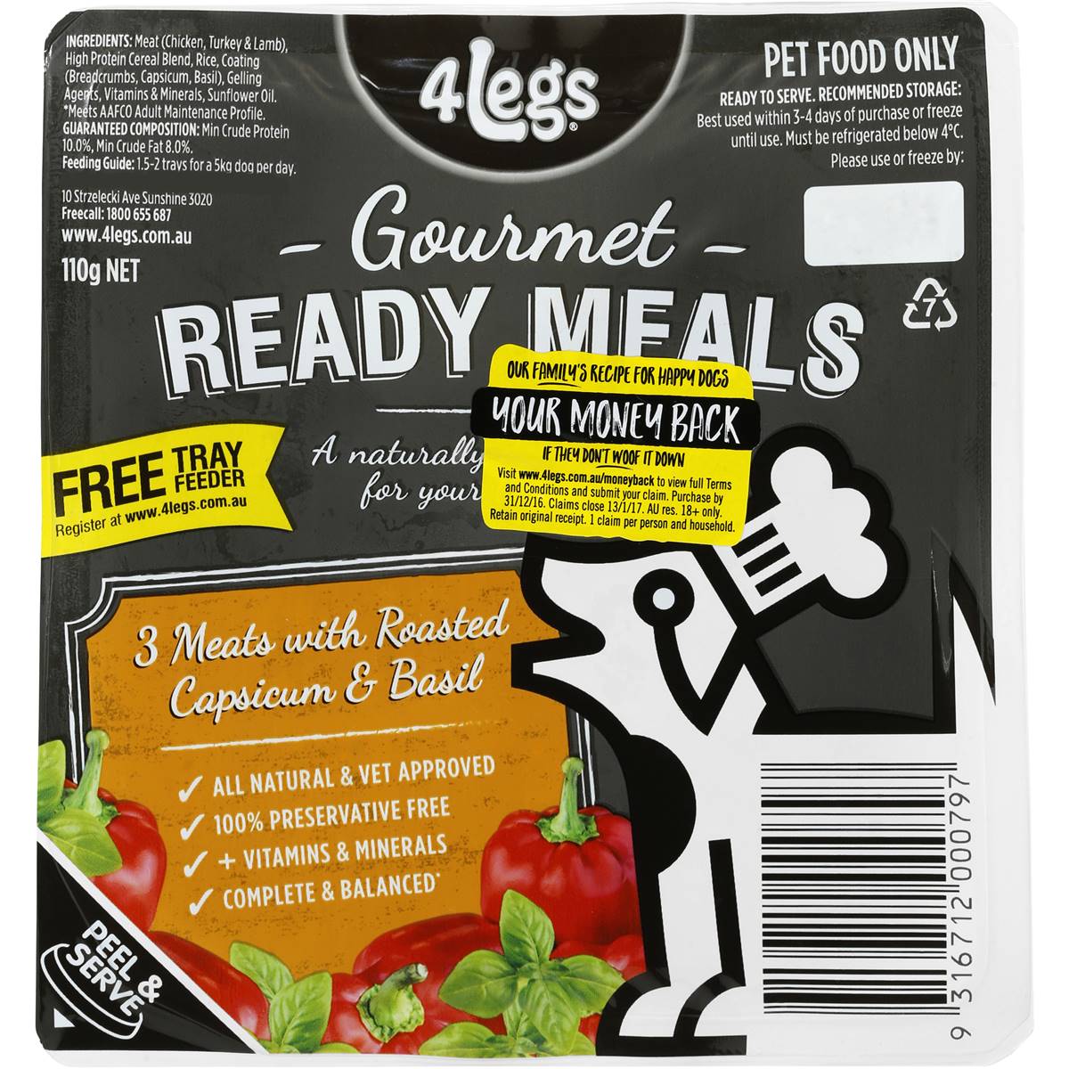 4 Legs Gourmet Ready Meals 3 Meats With Tomato & Basil 110g | Woolworths