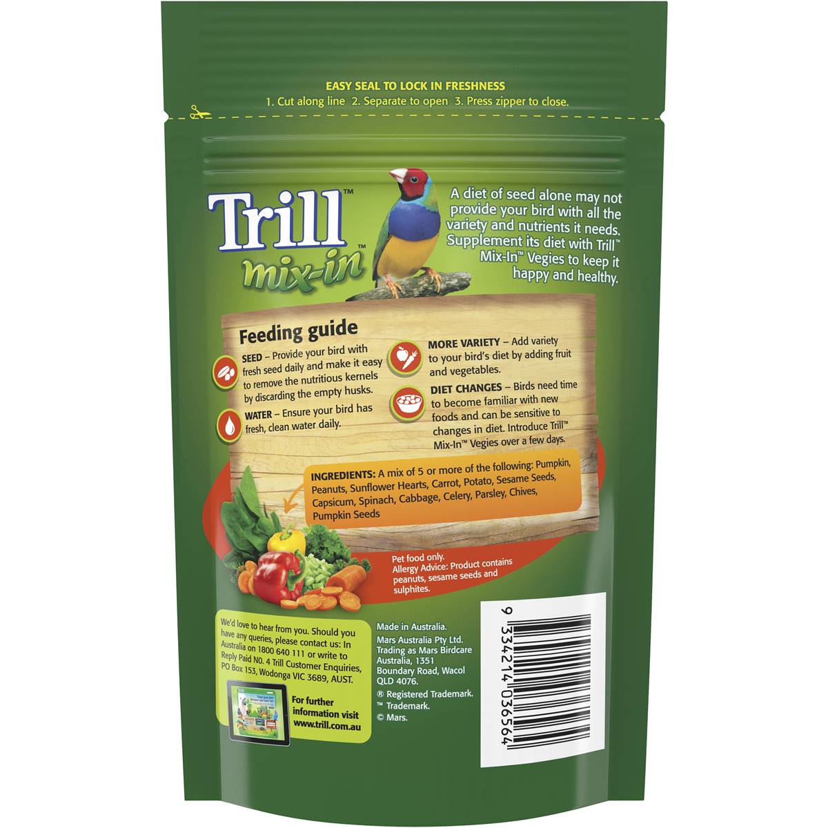 Trill Mix In Veggies Bird Treat 120g | Woolworths
