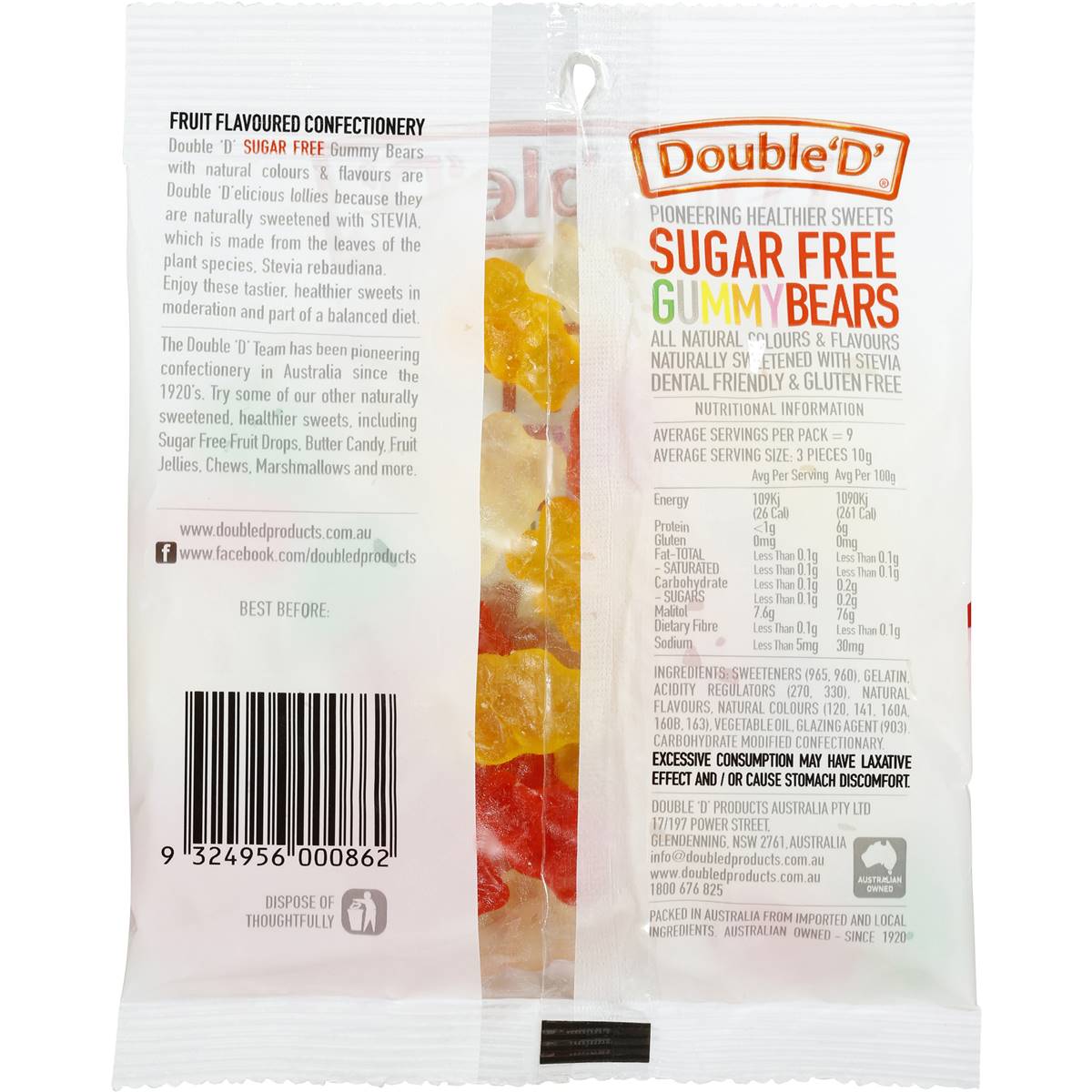 Double D Gummy Bears Sugar Free 90g Bag Woolworths
