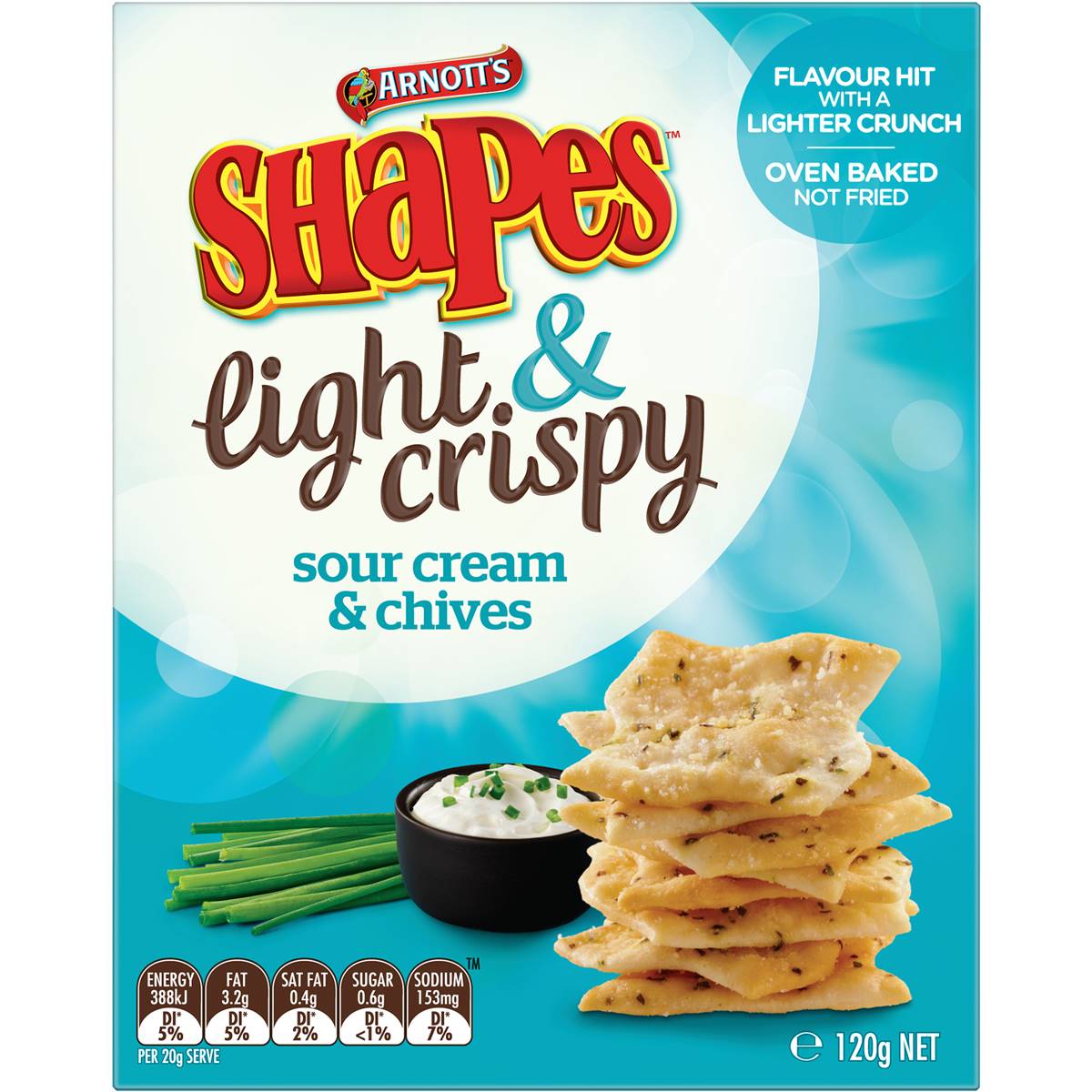 Arnott's Shapes Light & Crispy Sour Cream & Chives 120g | Woolworths