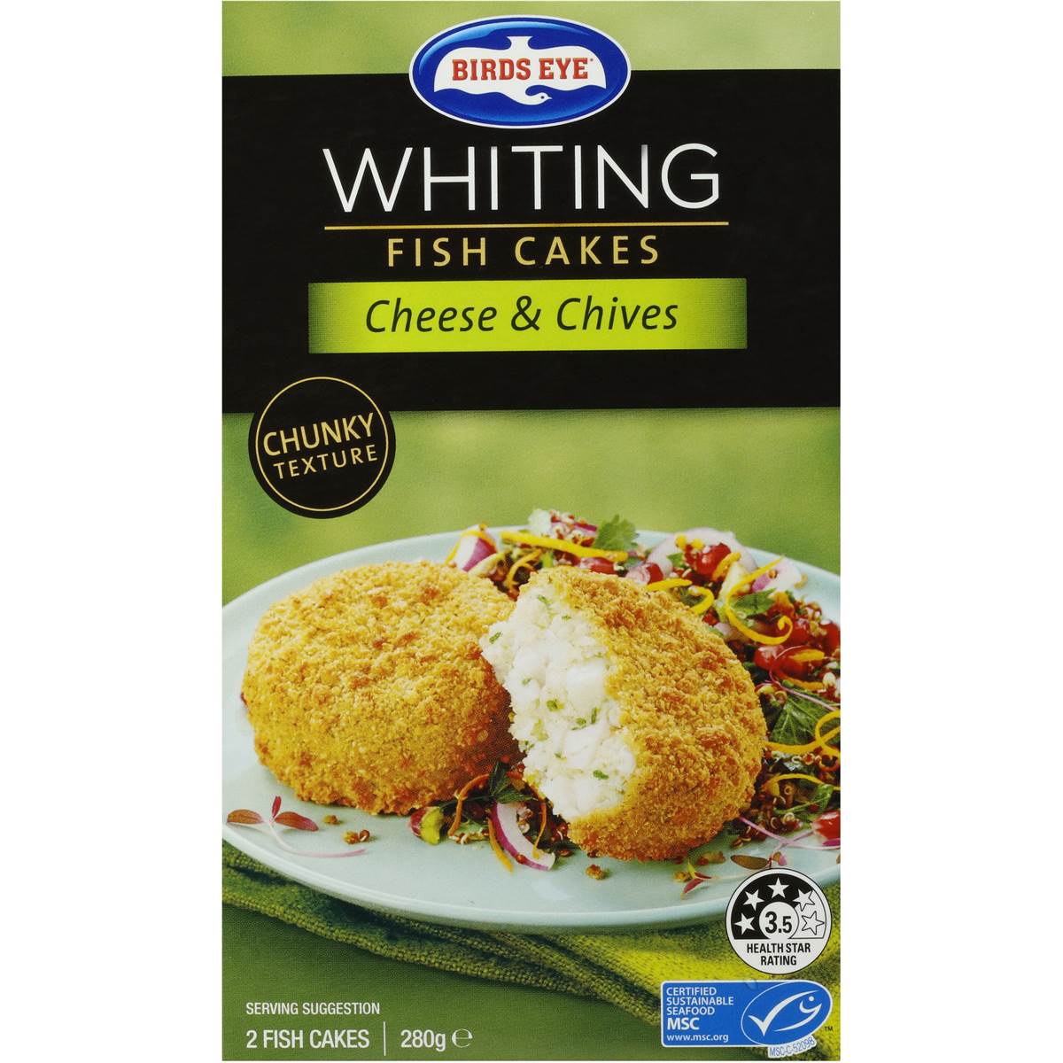 Birds Eye Whiting Fish Cake Cheese & Chive 280g | Woolworths