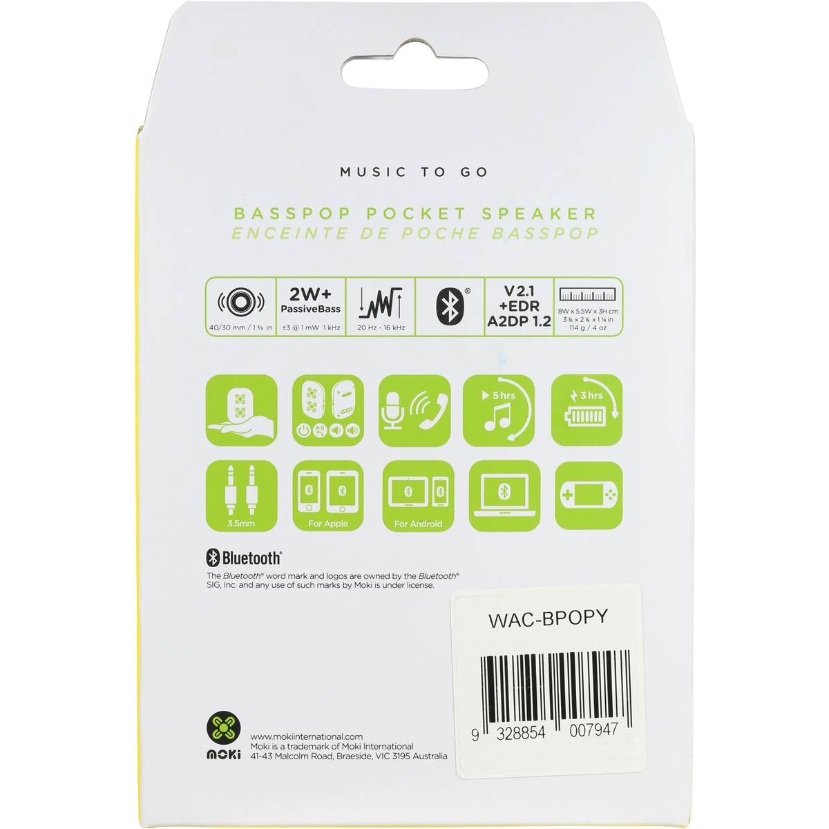 Moki Bluetooth Pocket Speaker Basspop Each | Woolworths