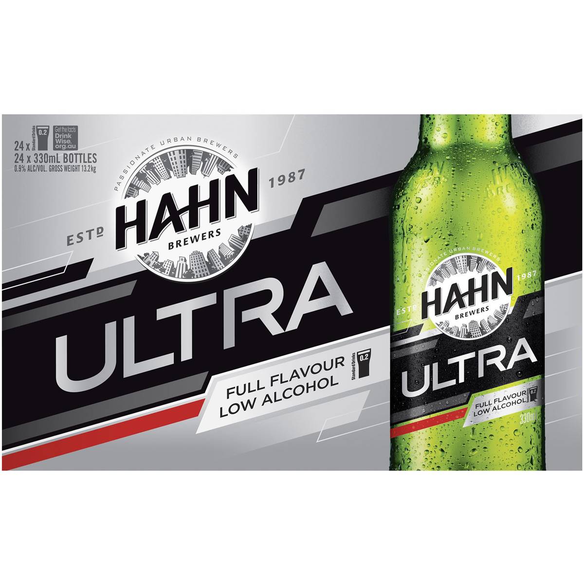 Hahn Ultra Lager Low Alcohol Bottle 330ml X 24 Case | Woolworths