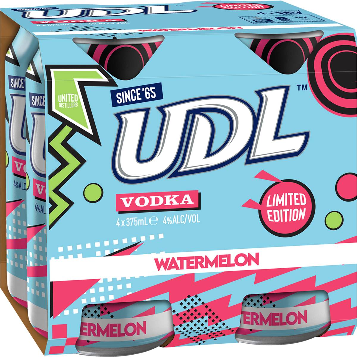 Udl Vodka Watermelon Cans 375ml X4 Pack | Woolworths