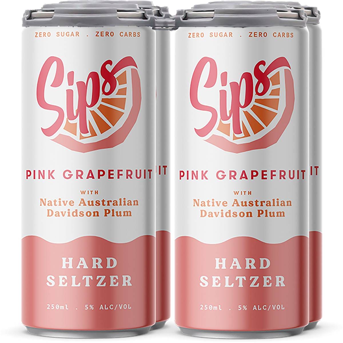 Sips Hard Seltzer Pink Grapefruit Cans 250ml X4 Pack | Woolworths