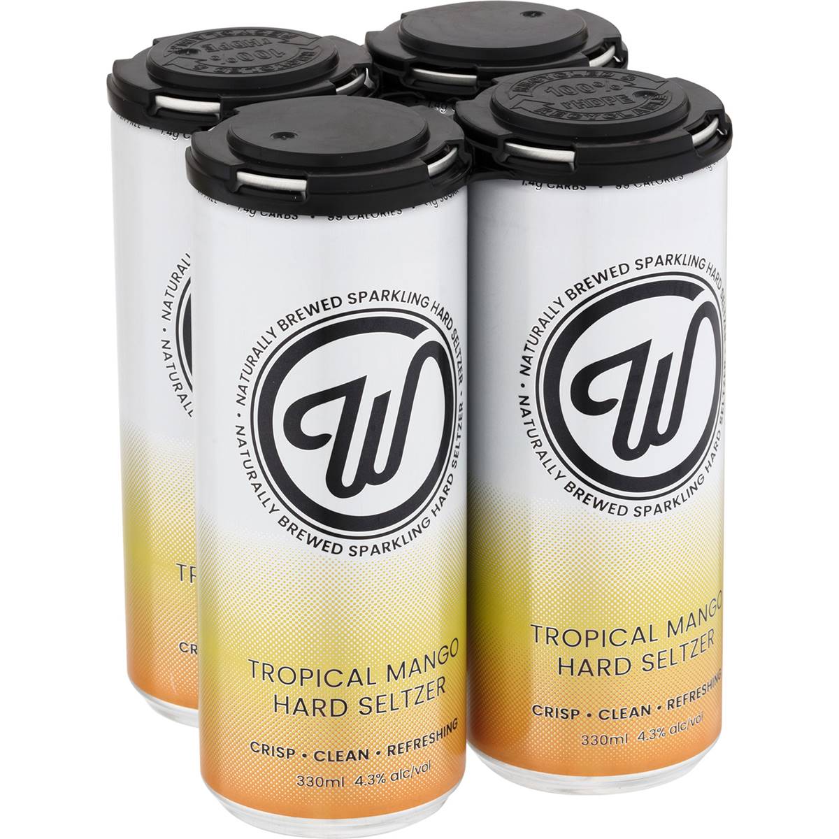 W Seltzer Tropical Mango Hard Seltzer Cans 330ml X4 Pack | Woolworths
