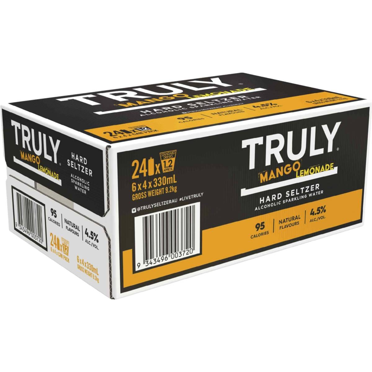 Truly Mango Lemonade Seltzer 330ml X 24 Case | Woolworths