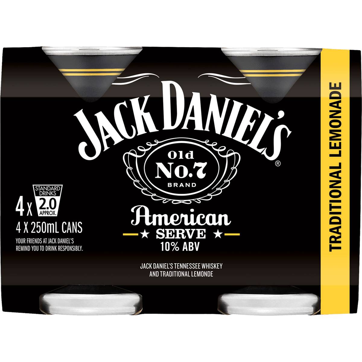 Jack Daniel's American Serve & Lemonade Cans 4x250ml | Woolworths