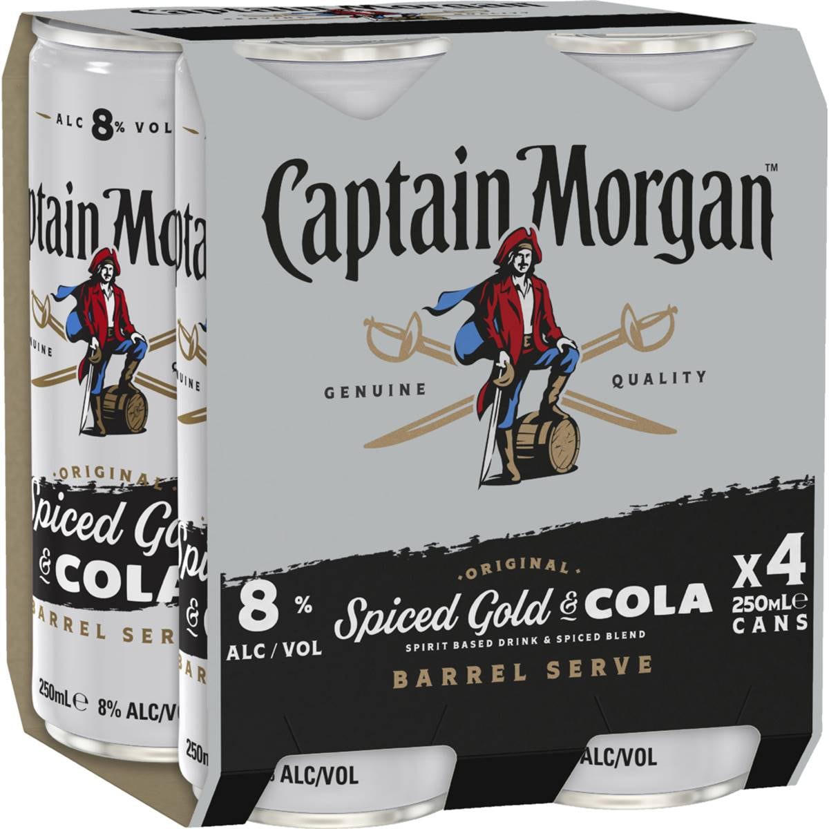 Captain Morgan Rum & Coke Can 250ml X 4 Pack | Woolworths