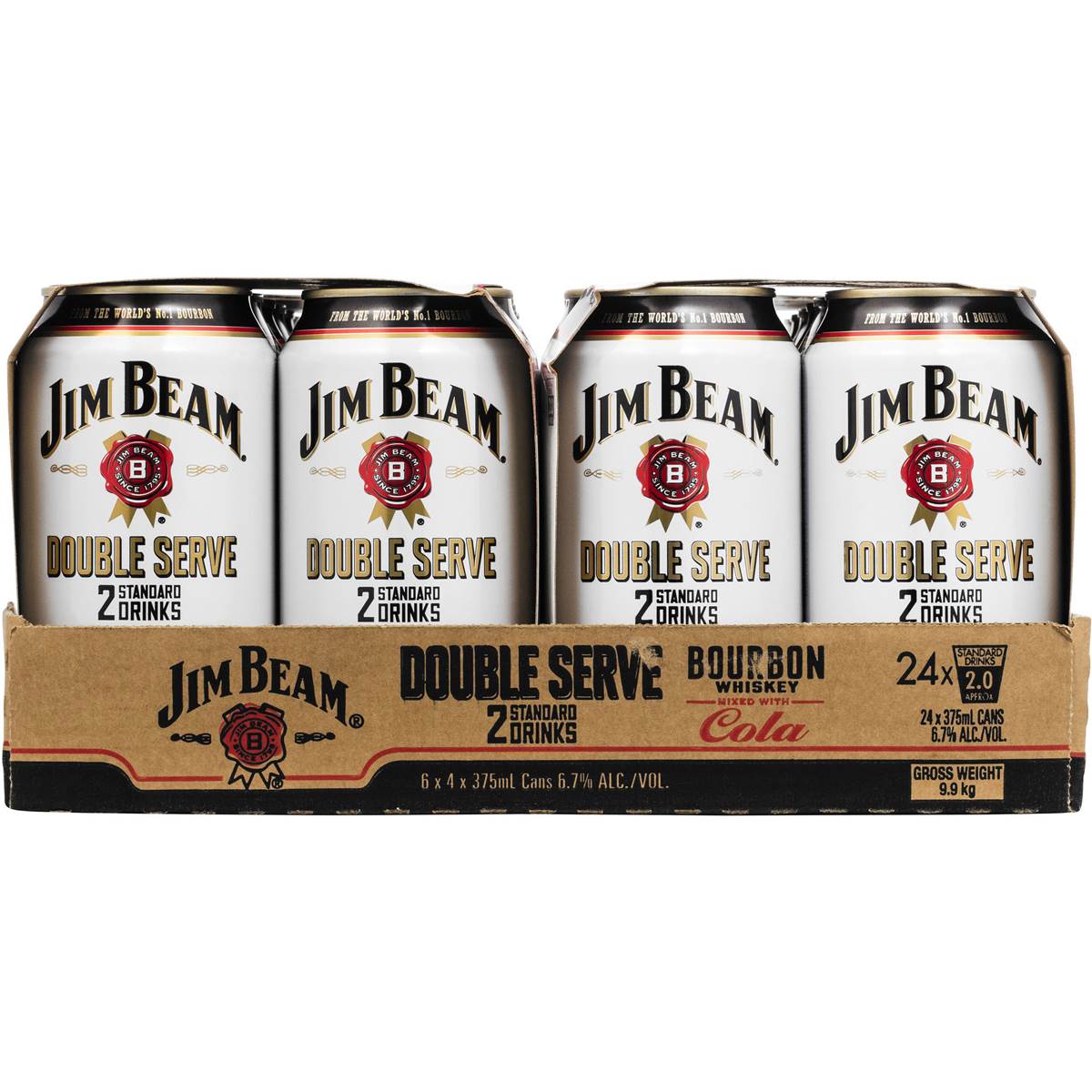 Jim Beam Double Serve Bourbon & Cola Cans 375ml X24 Case | Woolworths