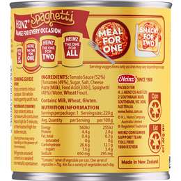 Heinz Spaghetti In Tomato Sauce Canned Pasta Tinned Pasta 220g | Woolworths