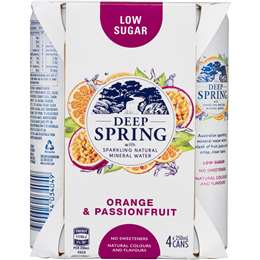 Deep Spring Sparkling Mineral Water Orange & Passionfruit 250ml X4 Pack ...