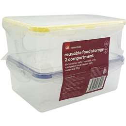 Essentials Reusable 3 Compartment Containers 2 Pack | Woolworths