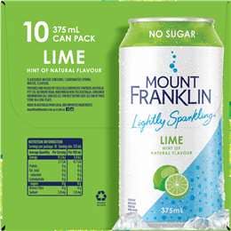 Mount Franklin Lightly Sparkling Water Lime Multipack Cans 375ml X10 Pack | Woolworths