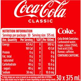 Coca-cola Classic Soft Drink Multipack Cans 375ml X30 Pack | Woolworths