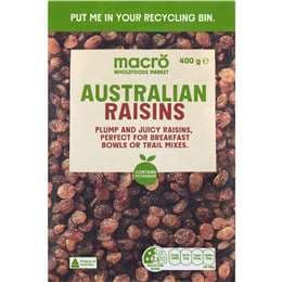 Macro Australian Raisins 400g | Woolworths